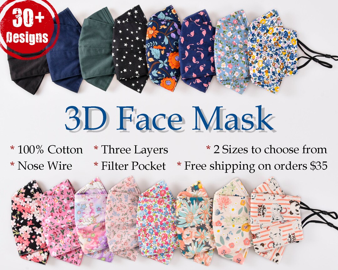 3D Face Mask Bundle, 3 Ply Cotton Face Mask With Nose Wire Filter ...