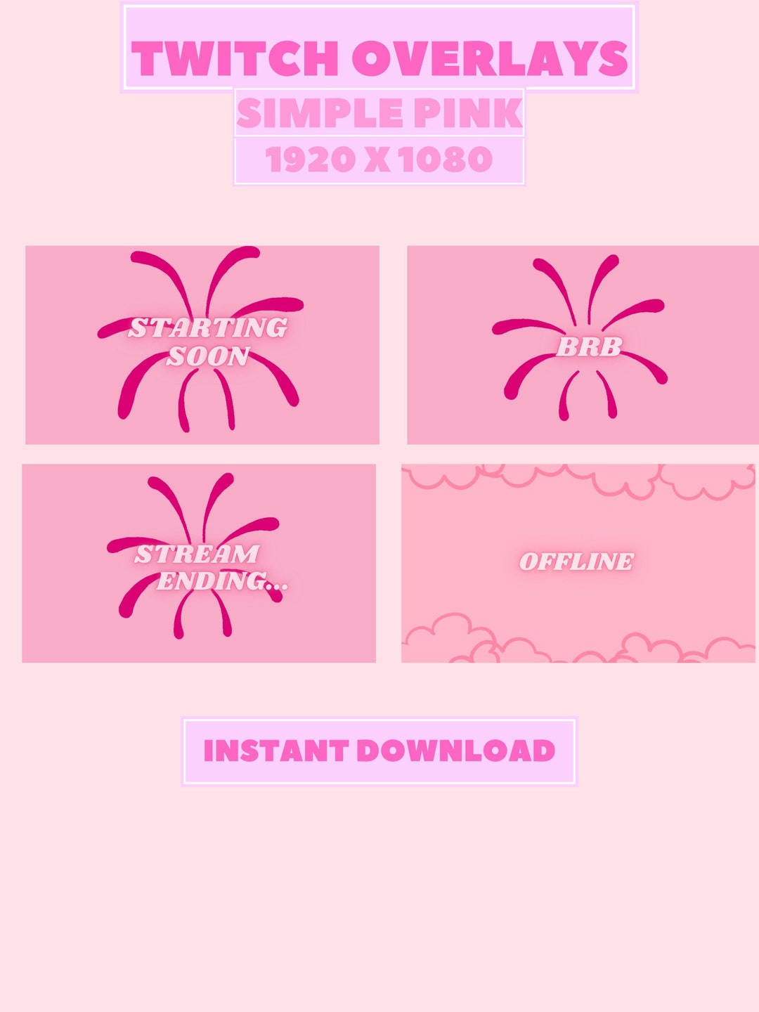 Twitch Stream Overlay Simple Pink Animated Starting Soon / BRB / Stream ...