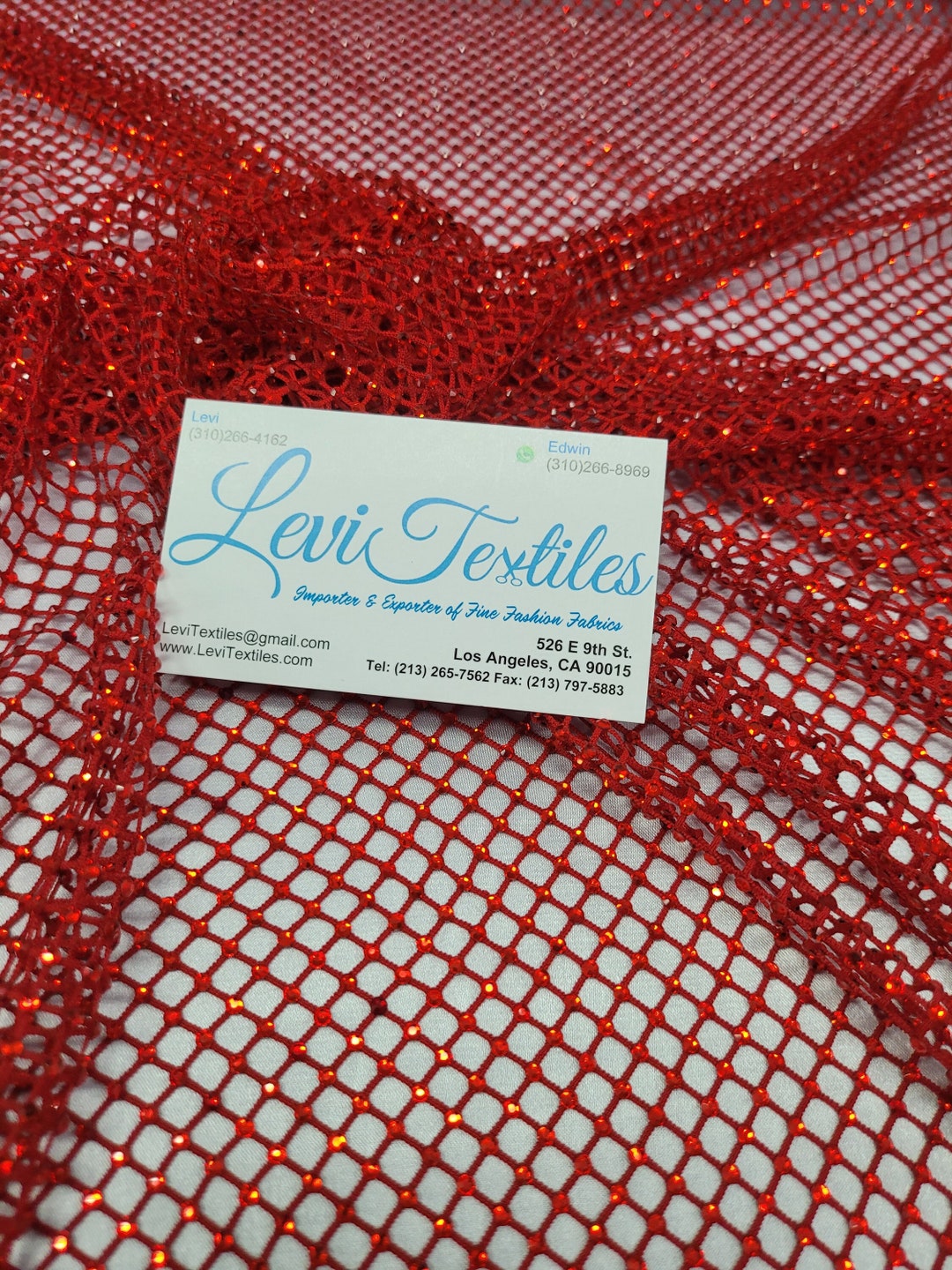 Red Iridescent Rhinestones on Red Soft Stretch Fish Net Mesh ...