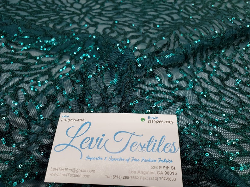 Teal "spider Web Design" 4 Way Stretch Nylon Spandex Mesh Sequin Fabric ...