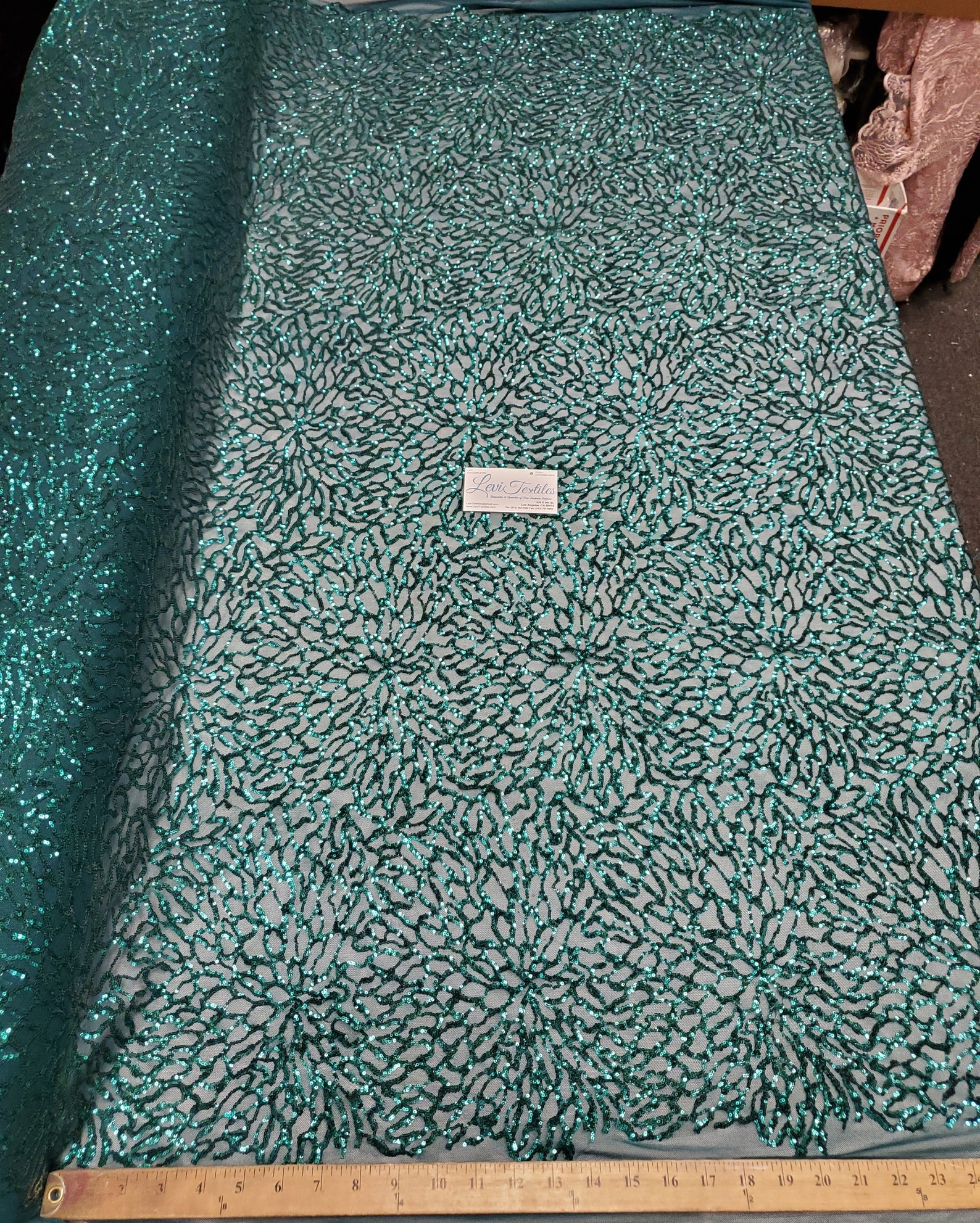 Teal "spider Web Design" 4 Way Stretch Nylon Spandex Mesh Sequin Fabric ...