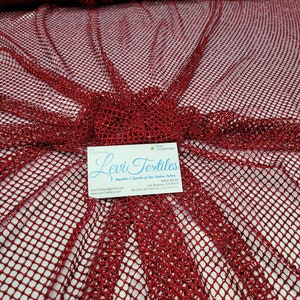Burgundy Iridescent Rhinestones on Burgundy Soft Stretch Fish Net Mesh ...