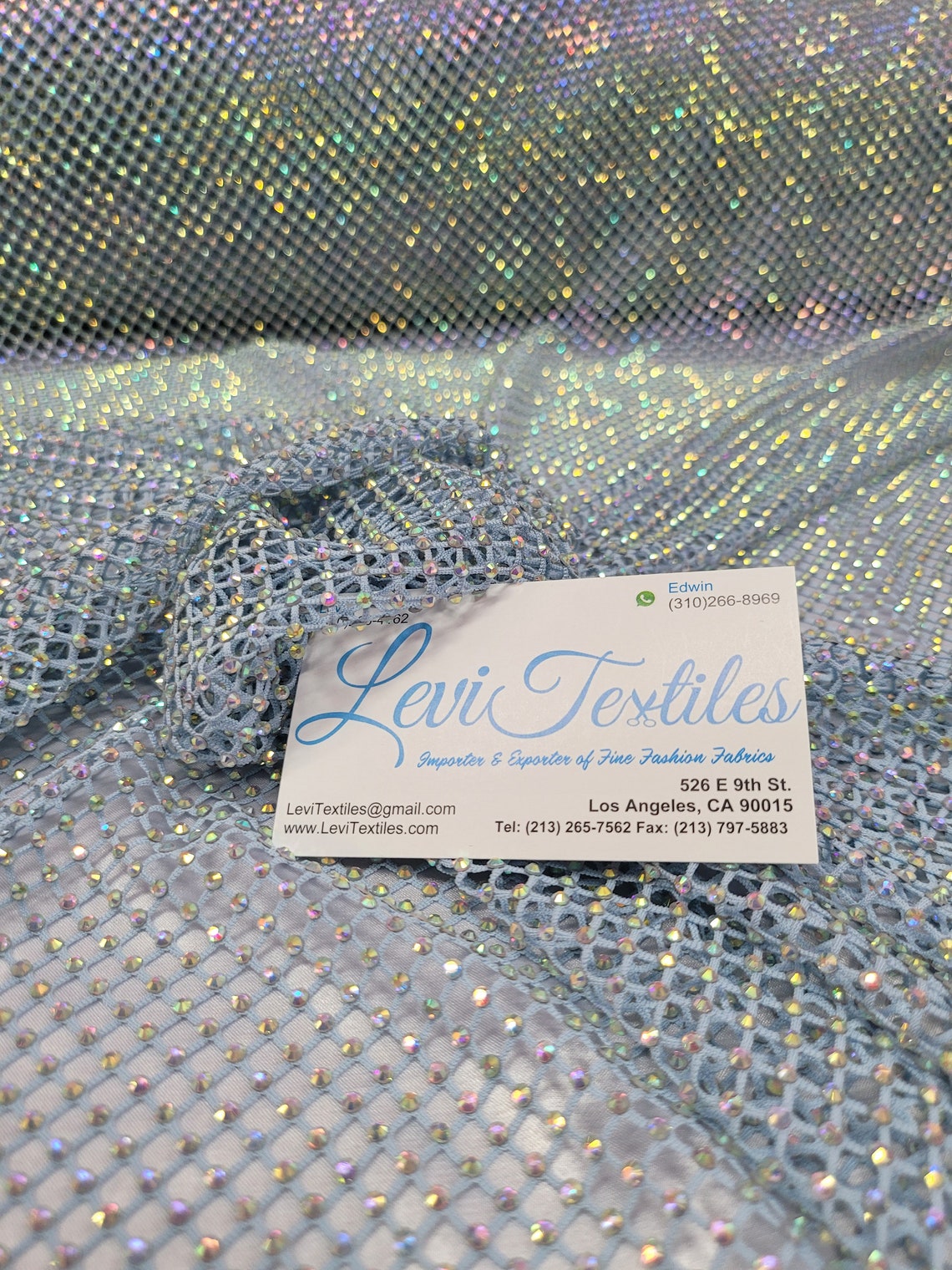 AB Iridescent Rhinestones on Baby Blue Soft Stretch Fish Net - Etsy