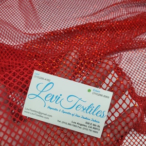 Red Iridescent Rhinestones on Red Soft Stretch Fish Net Mesh ...