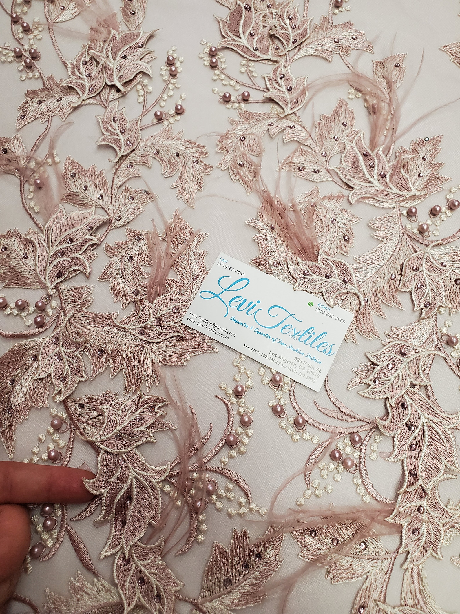 Dusty Rose Embroidery With 3D Applications, Pearls, Stones & Ostrich ...