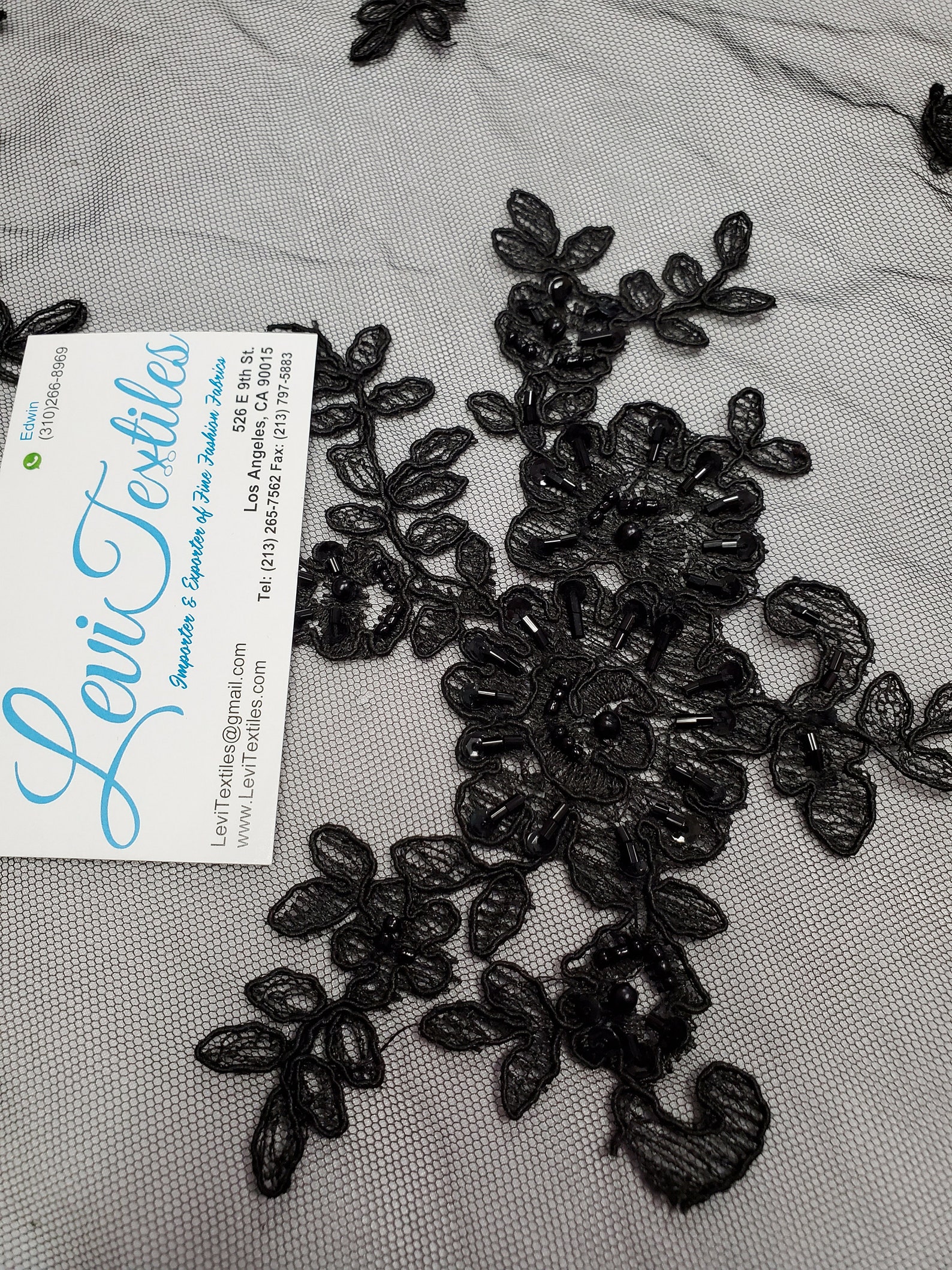 Black Hand Beaded Floral Embroidery on Mesh Fabric Sold by the - Etsy