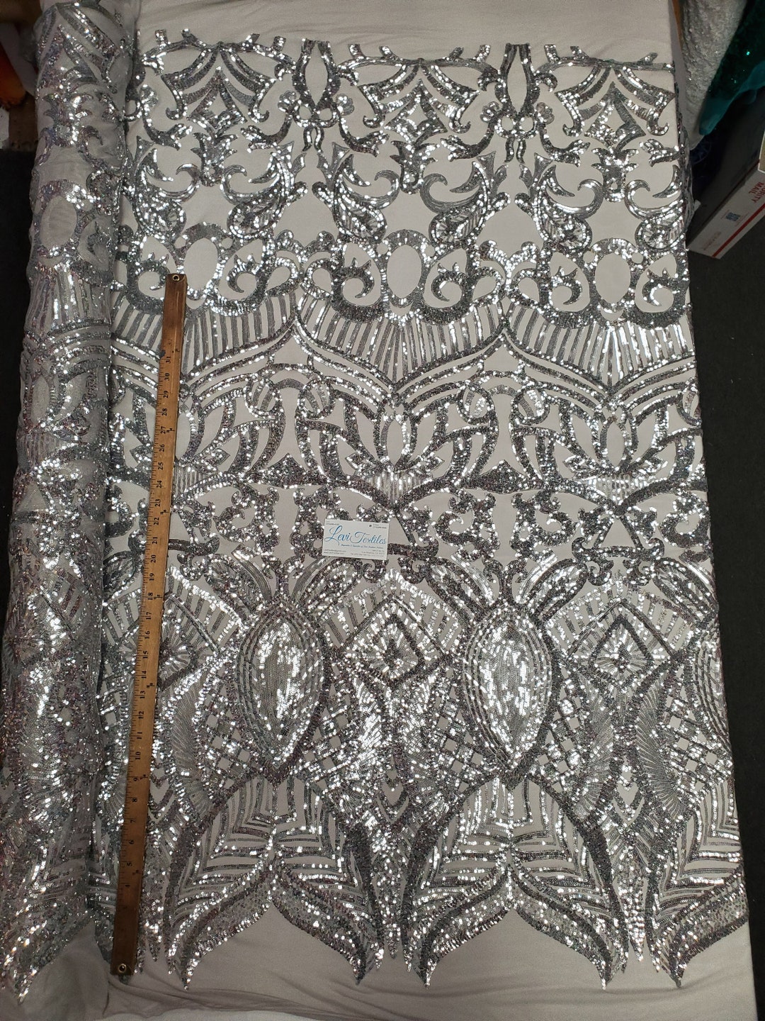 Silver Stretch Nylon Spandex Mesh Sequin Fabric "constellation Design ...