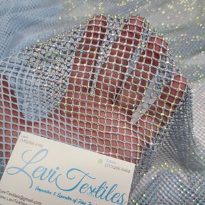 AB Iridescent Rhinestones on Baby Blue Soft Stretch Fish Net Mesh ...