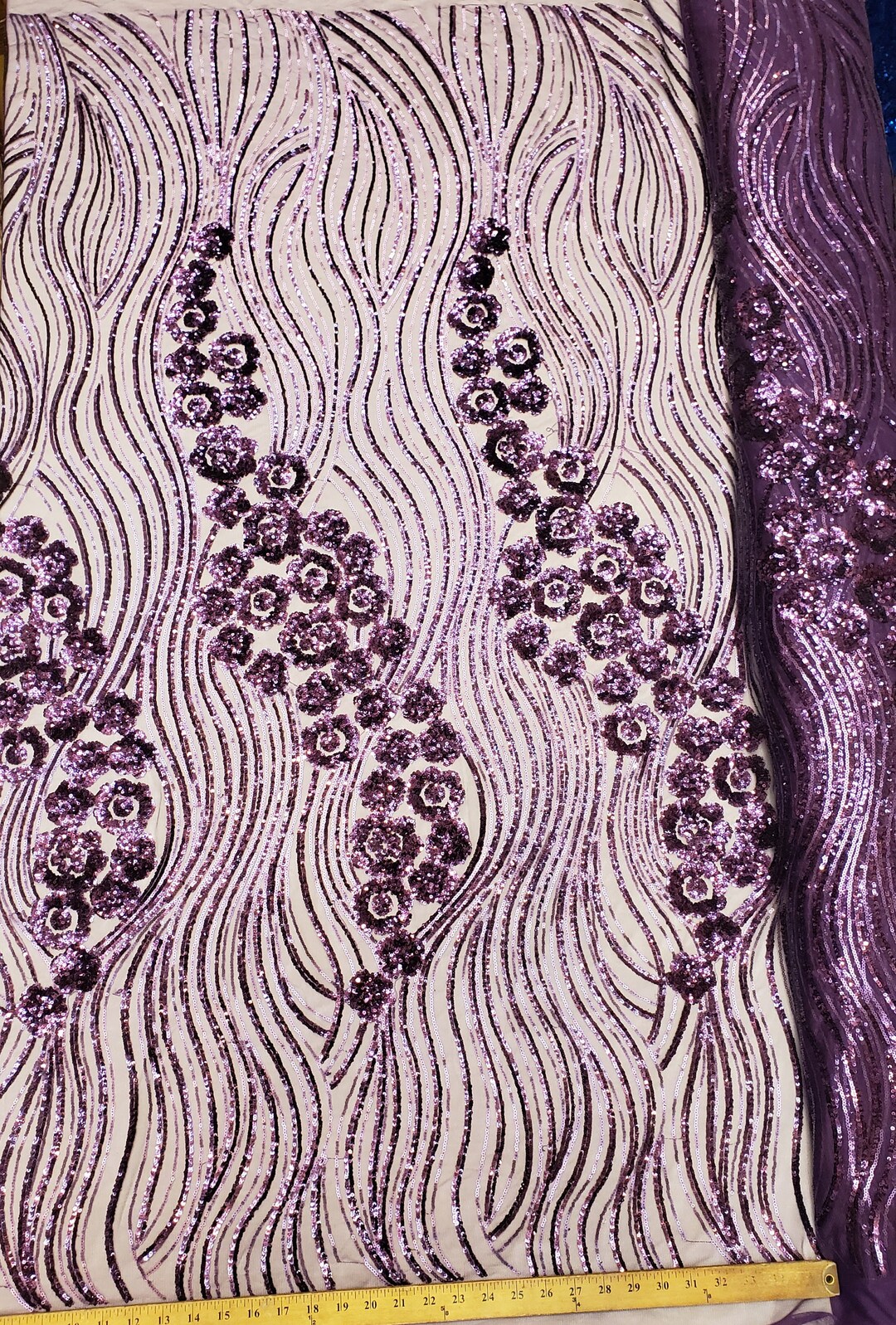 Plum Purple Floral Sequin Embroidery on Poly Mesh Prom Sequin Fabric ...
