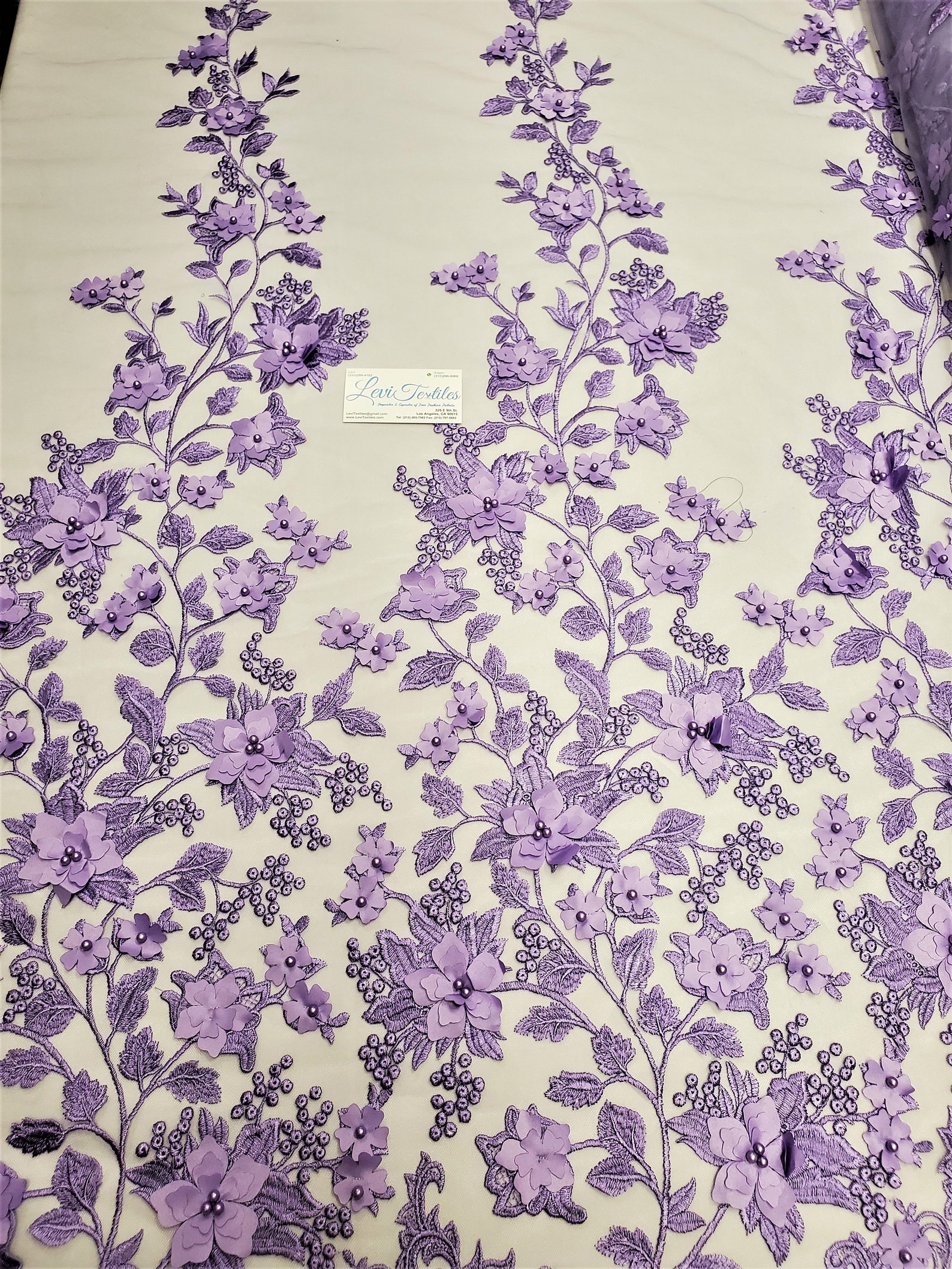Lavender Floral Embroidery With 3D Satin Flowers & Pearls on Mesh Prom ...