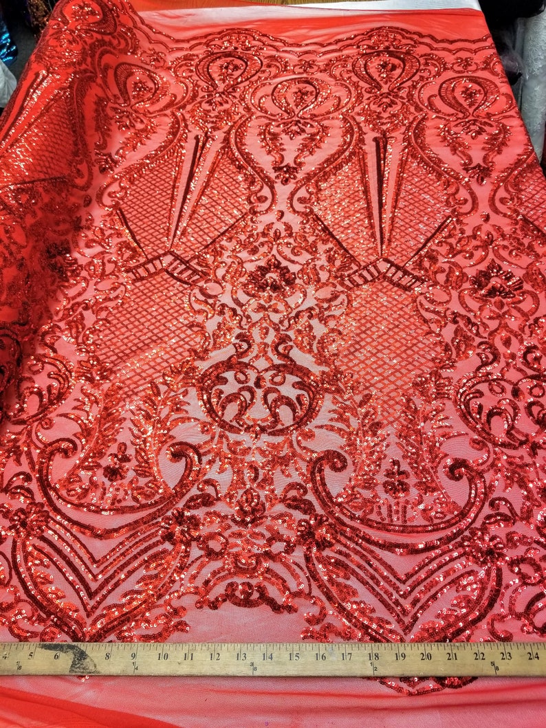Red 4 Way Stretch Nylon Spandex Mesh Sequin Fabric "melanie" - Etsy