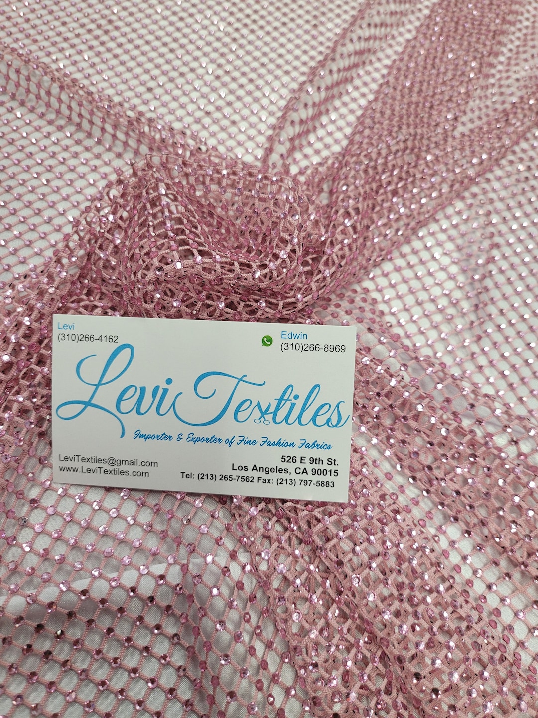Pink Iridescent Rhinestones on Pink Soft Stretch Fish Net Mesh ...