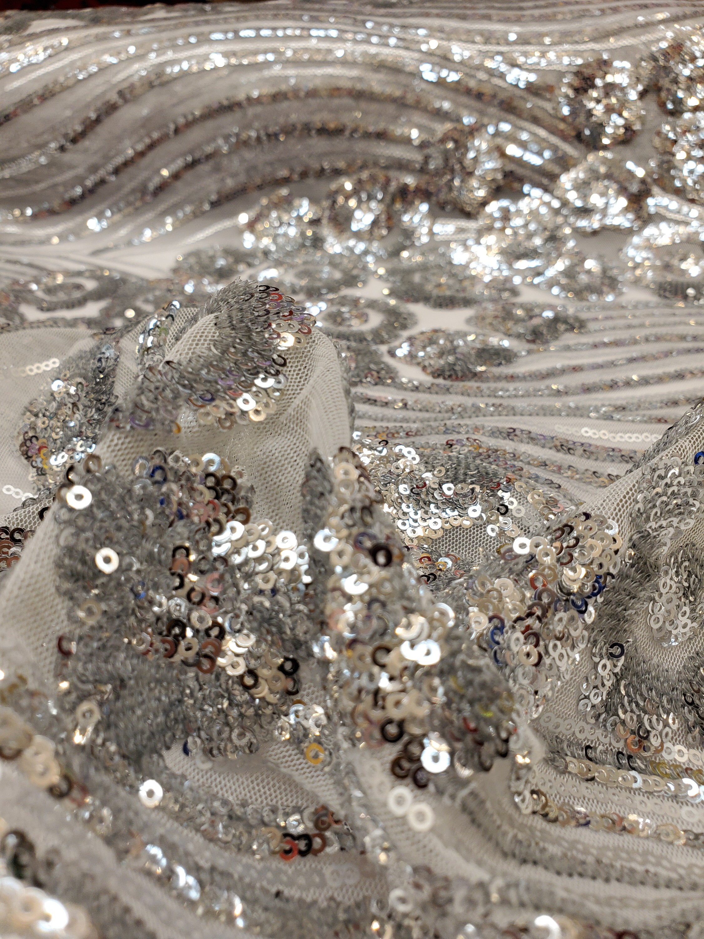 Silver Floral Sequin Embroidery on Poly Mesh Prom Sequin Fabric ...