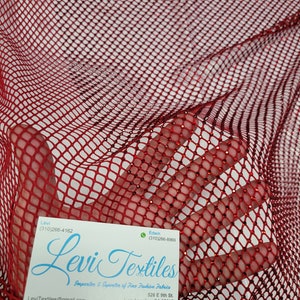 Burgundy Iridescent Rhinestones on Burgundy Soft Stretch Fish Net Mesh ...