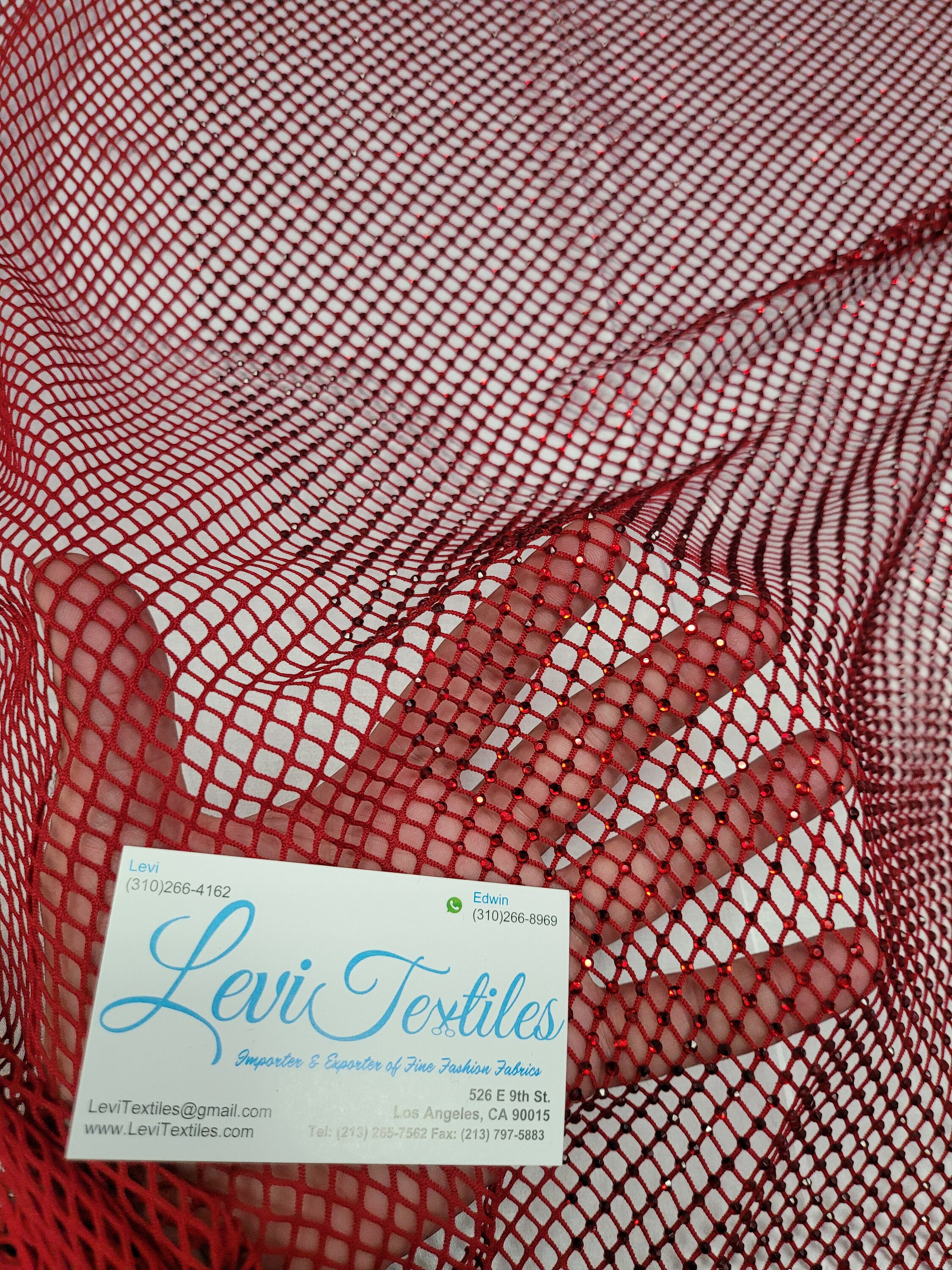 Burgundy Iridescent Rhinestones on Burgundy Soft Stretch Fish Net Mesh ...