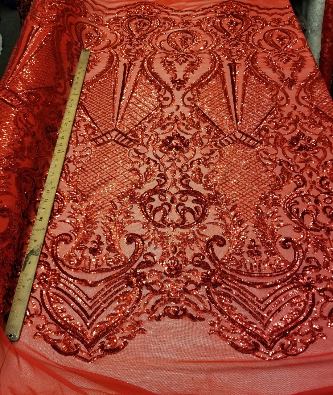 Red 4 Way Stretch Nylon Spandex Mesh Sequin Fabric "melanie" - Etsy
