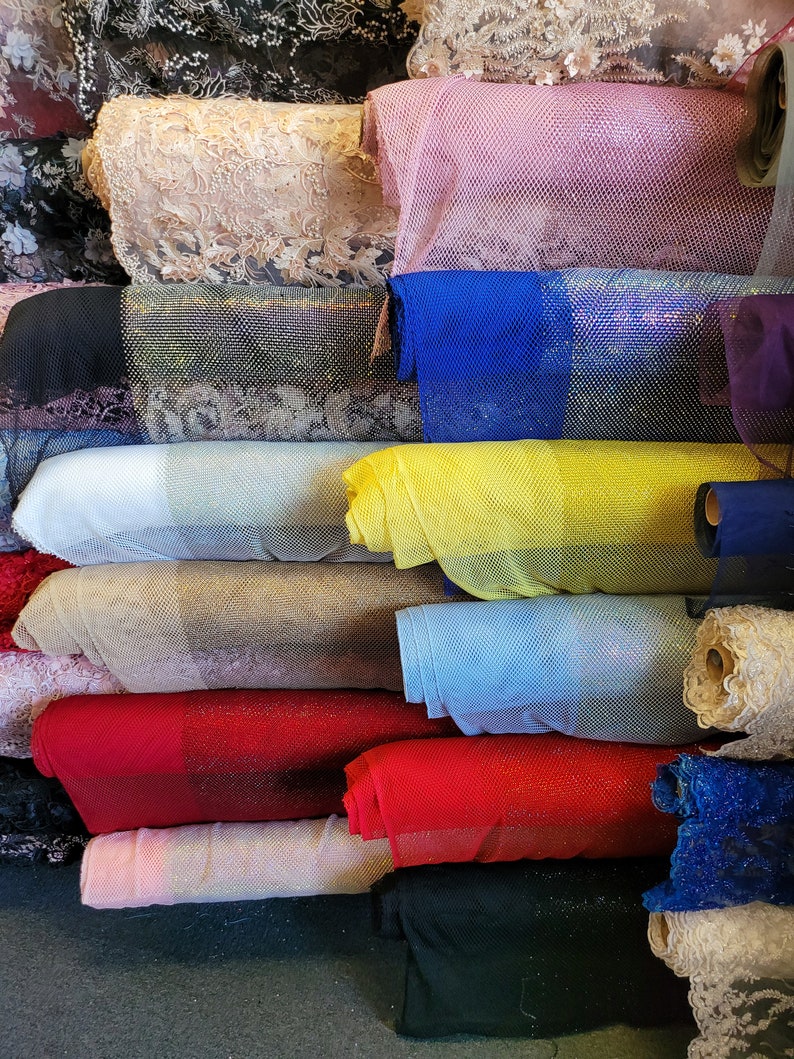 AB Iridescent Rhinestones on Baby Blue Soft Stretch Fish Net Mesh ...