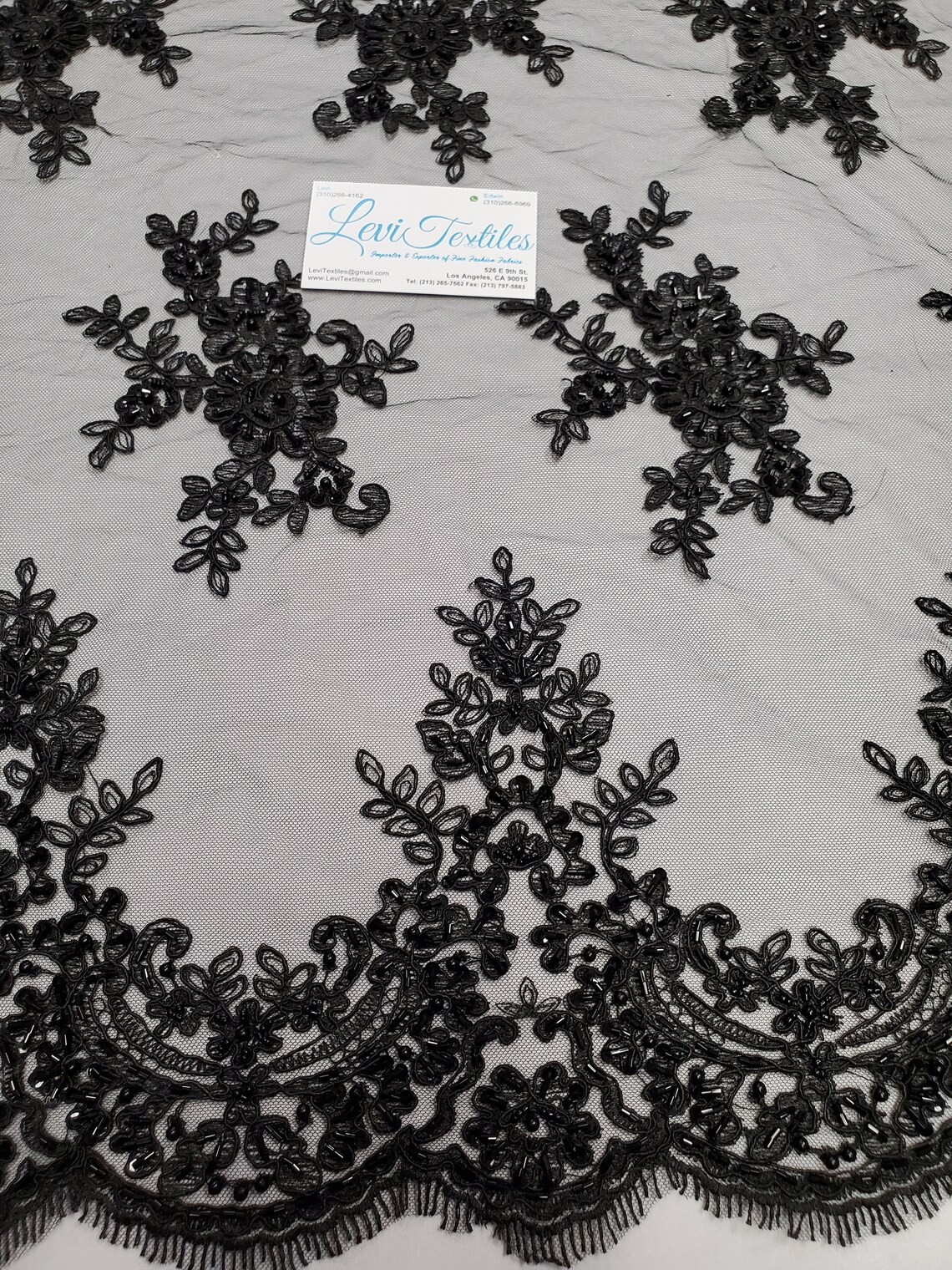 Black Hand Beaded Floral Embroidery on Mesh Fabric Sold by the - Etsy