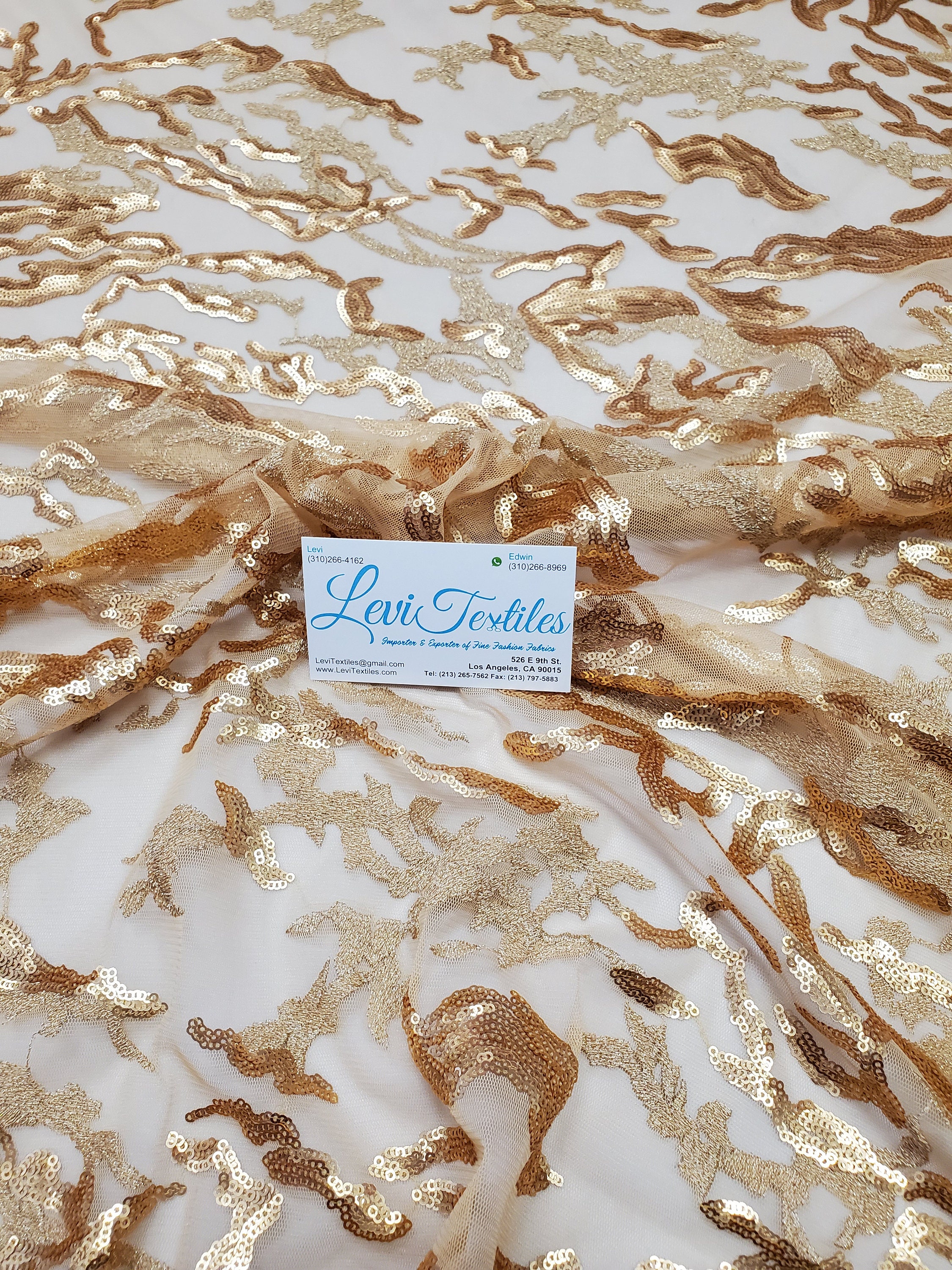 Gold Sequin Lace Fabric W Lurex Thread Embroidered on Mesh W | Etsy