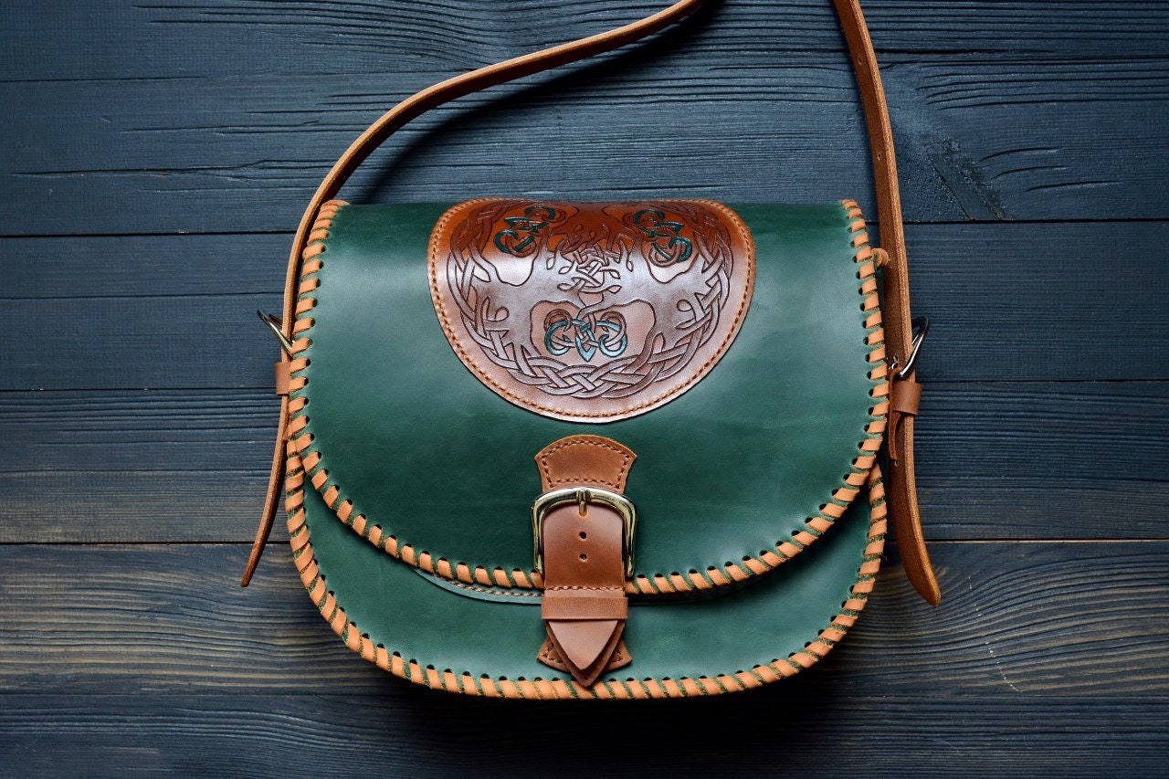 Celtic Shoulder Bag Saddle Bag With Yggdrasil Celtic Knot - Etsy