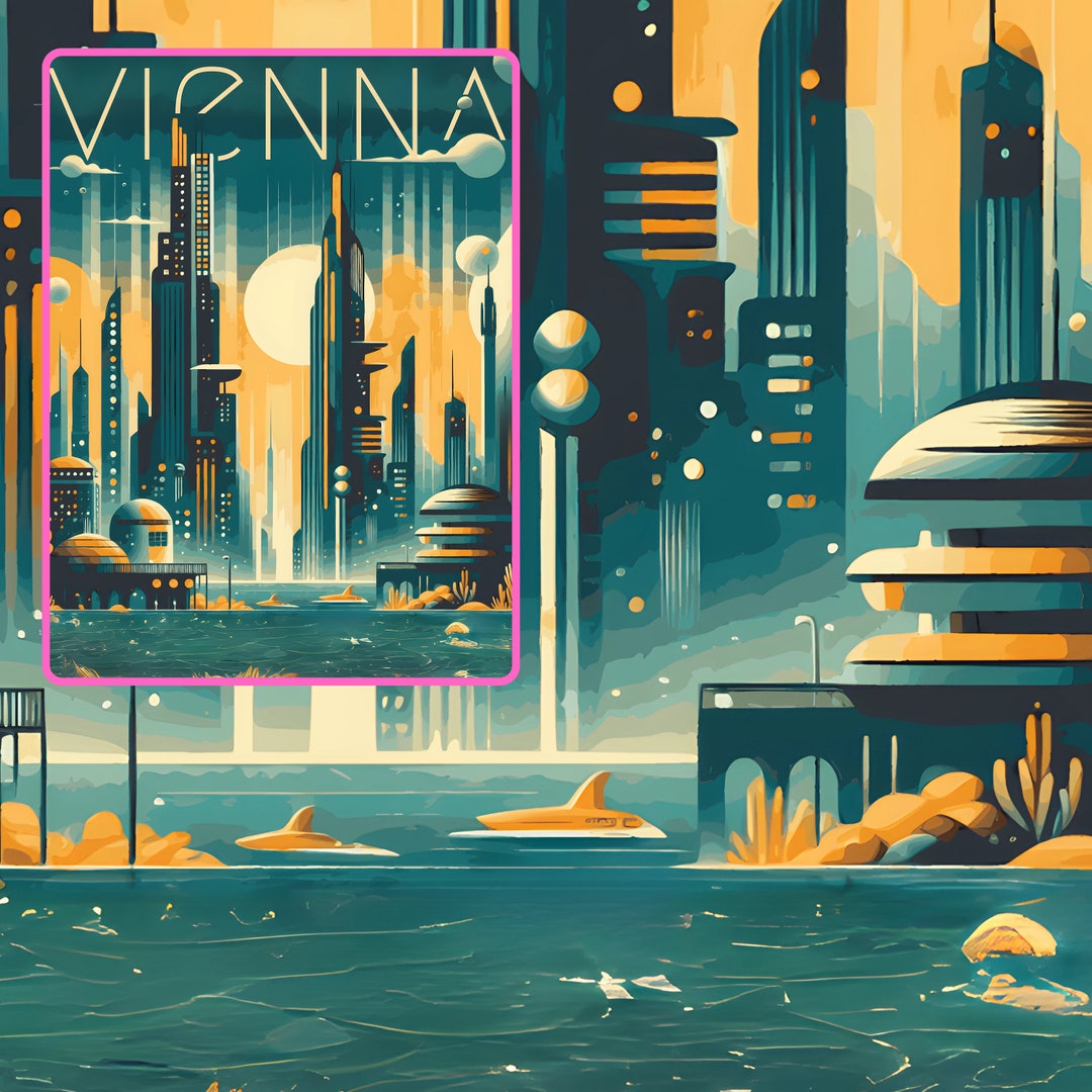 Vienna Skyline Futuristic Poster - Midcentury Modern Sci-fi Art Print ...