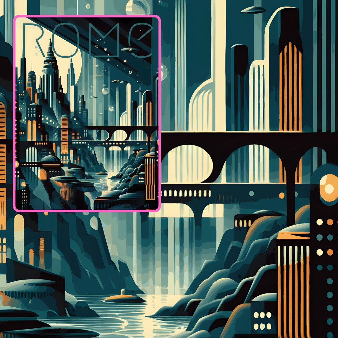Rome Skyline Futuristic Poster - Midcentury Modern Sci-fi Art Print ...