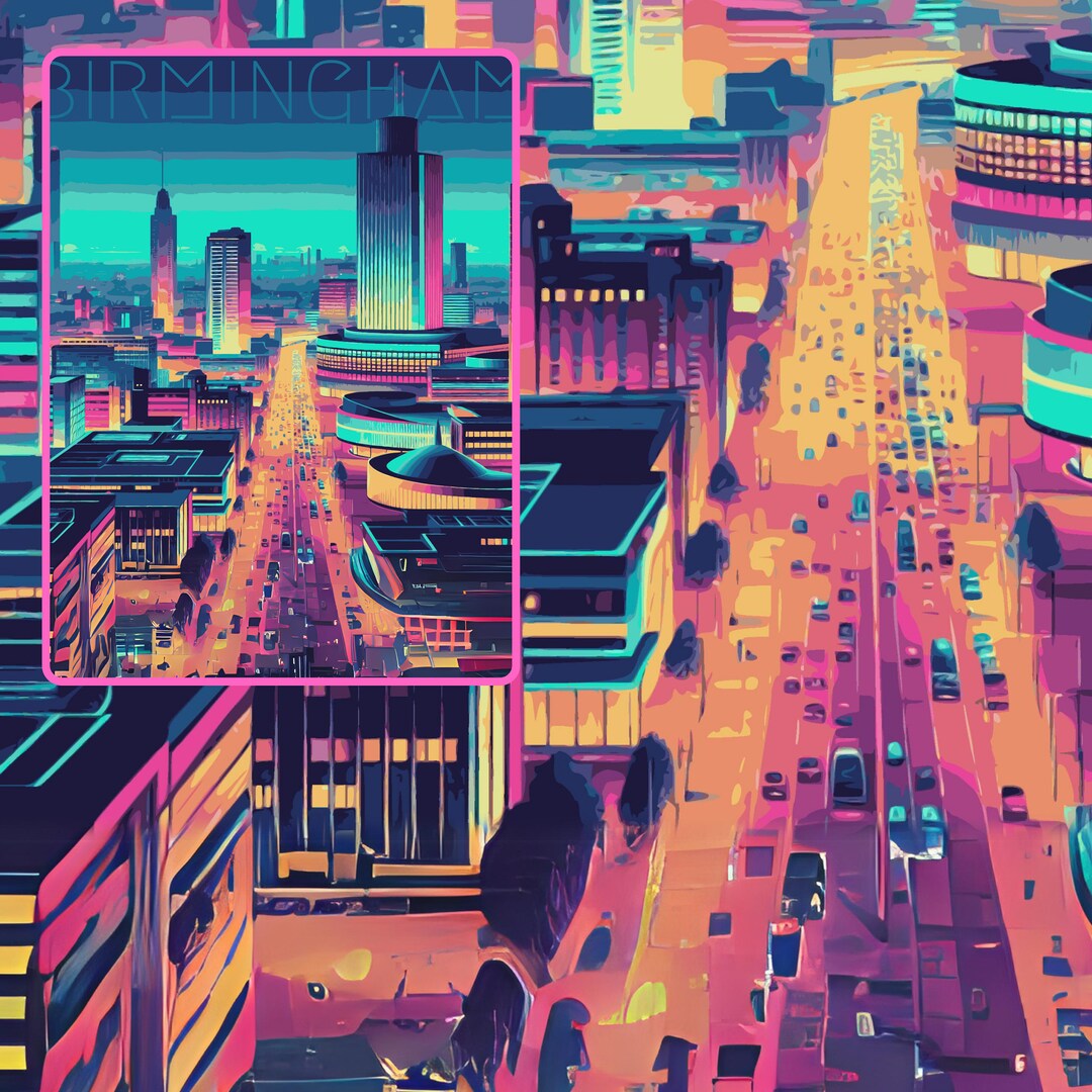 Birmingham Skyline Futuristic Poster - Midcentury Modern Sci-fi Art ...