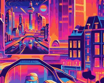 Bristol Skyline Futuristic Poster Midcentury Modern Sci-fi Art Print ...