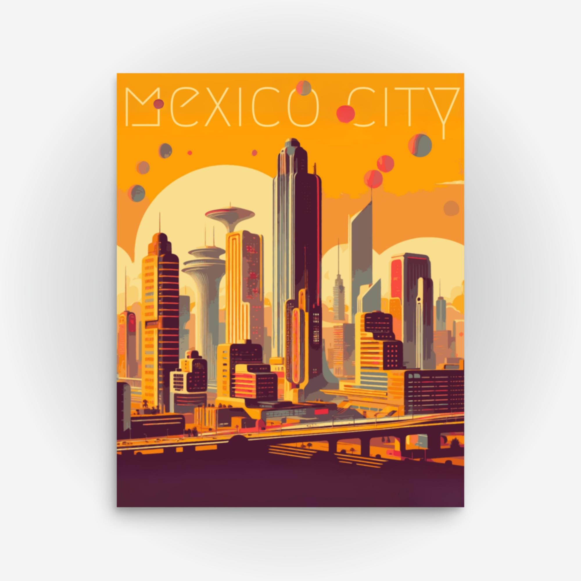 Mexico City Skyline Futuristic Poster Midcentury Modern Sci-fi Art ...