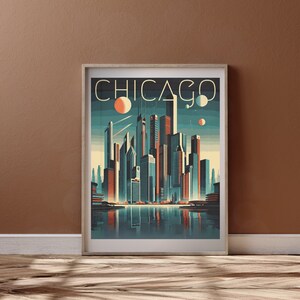 Chicago Skyline Futuristic Poster Midcentury Modern Sci-fi Art Print ...