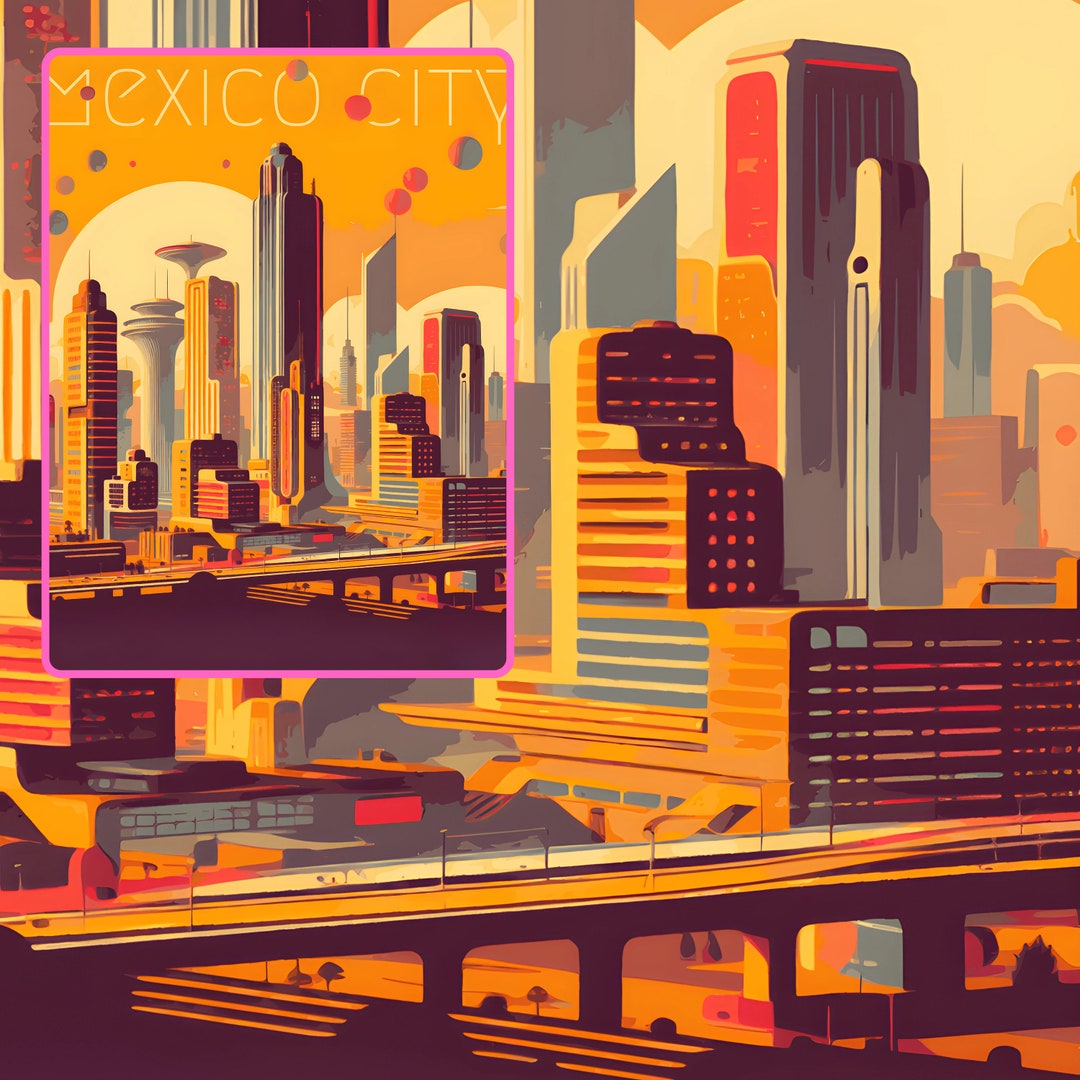 Mexico City Skyline Futuristic Poster - Midcentury Modern Sci-fi Art ...