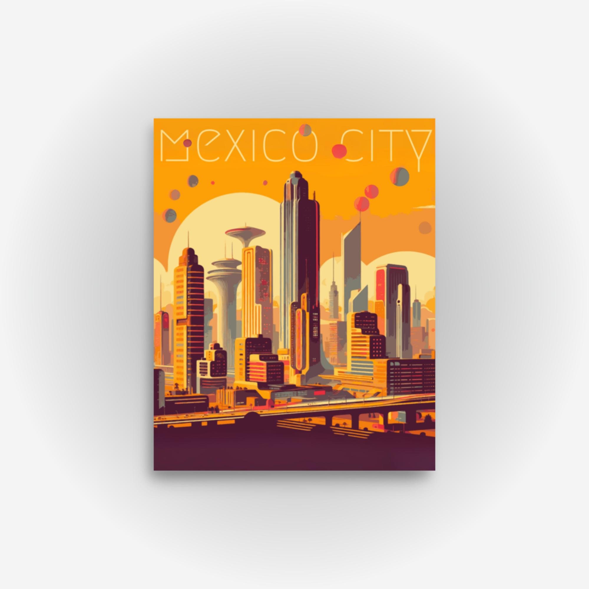 Mexico City Skyline Futuristic Poster Midcentury Modern Sci-fi Art ...