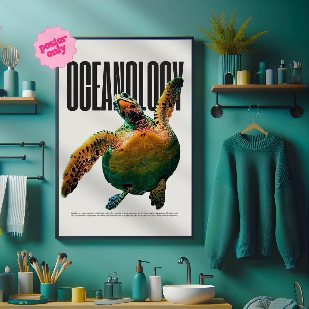 Oceanology - Sea Turtle Print, Pensive, Bold Poster for Home Offices ...