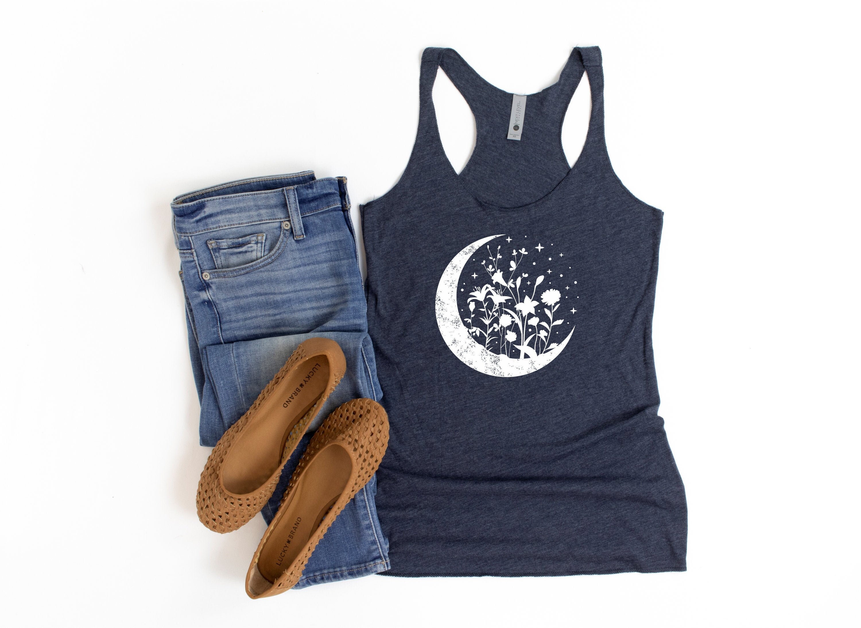 Moon Tank Top Moon Shirt Flowers Shirt Stars Shirt Moon and Stars Shirt ...