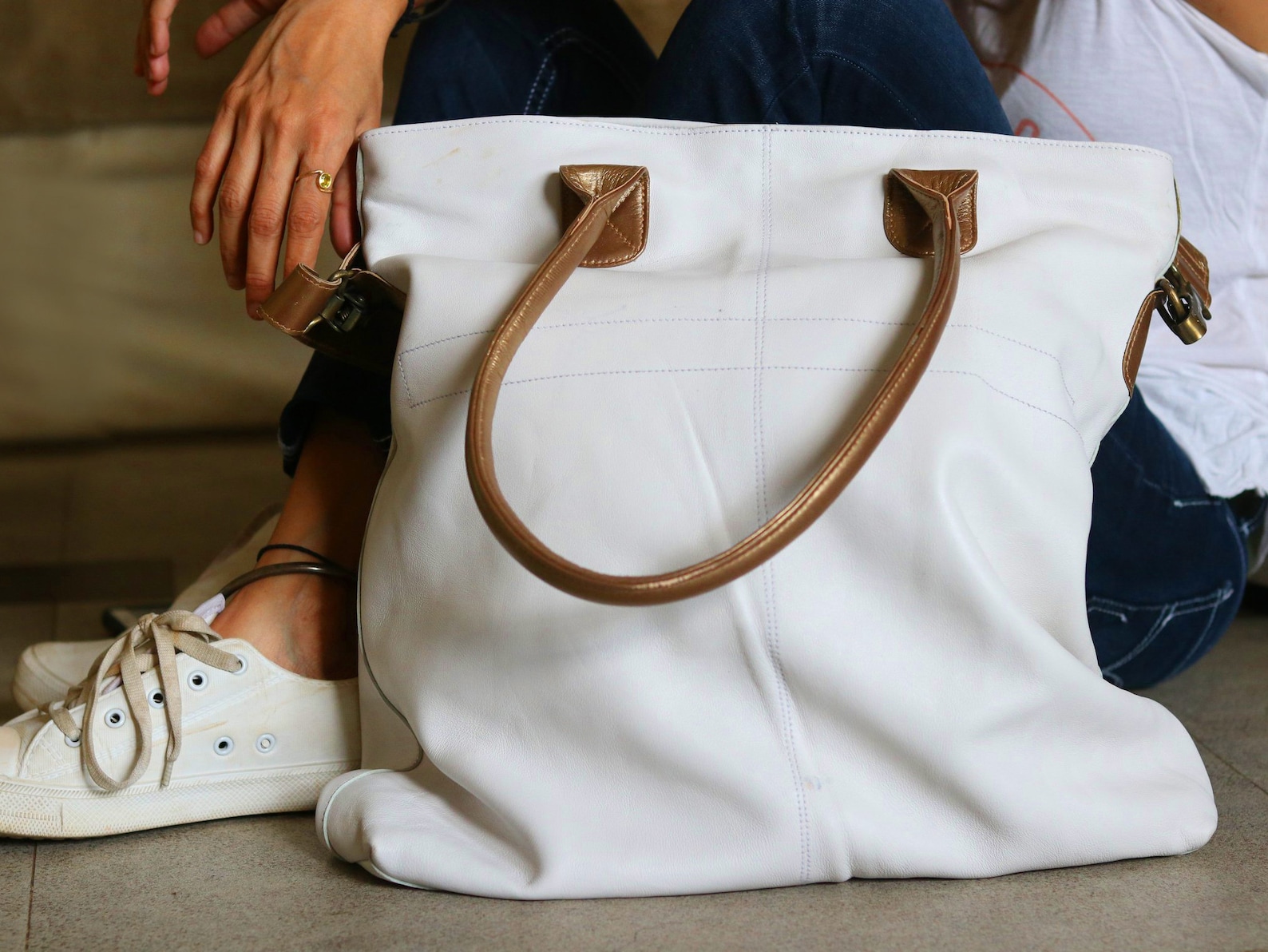 White Bucket Bag in Leather, Large Size Leather Tote Bag Leather Purse ...