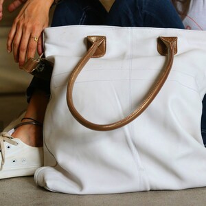 White Bucket Bag in Leather, Large Size Leather Tote Bag Leather Purse ...