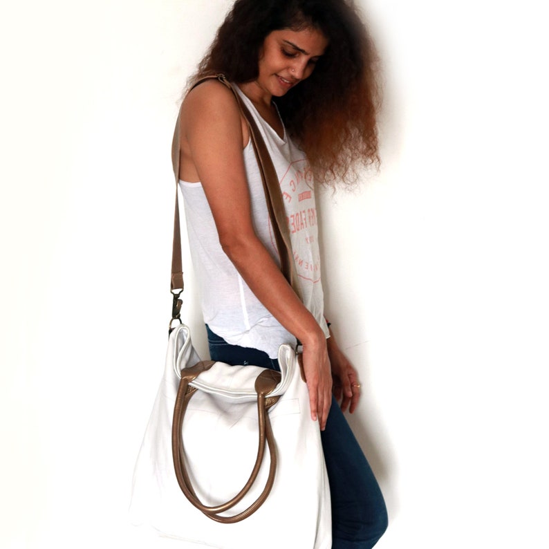 White Bucket Bag in Leather, Large Size Leather Tote Bag Leather Purse ...