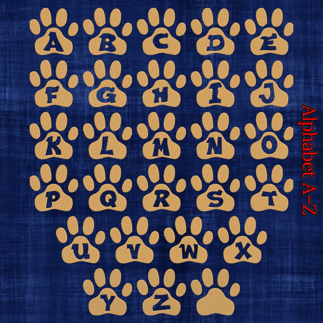 Paw Print Alphabet Embroidery Designs: Pet Name Monogram (digital ...