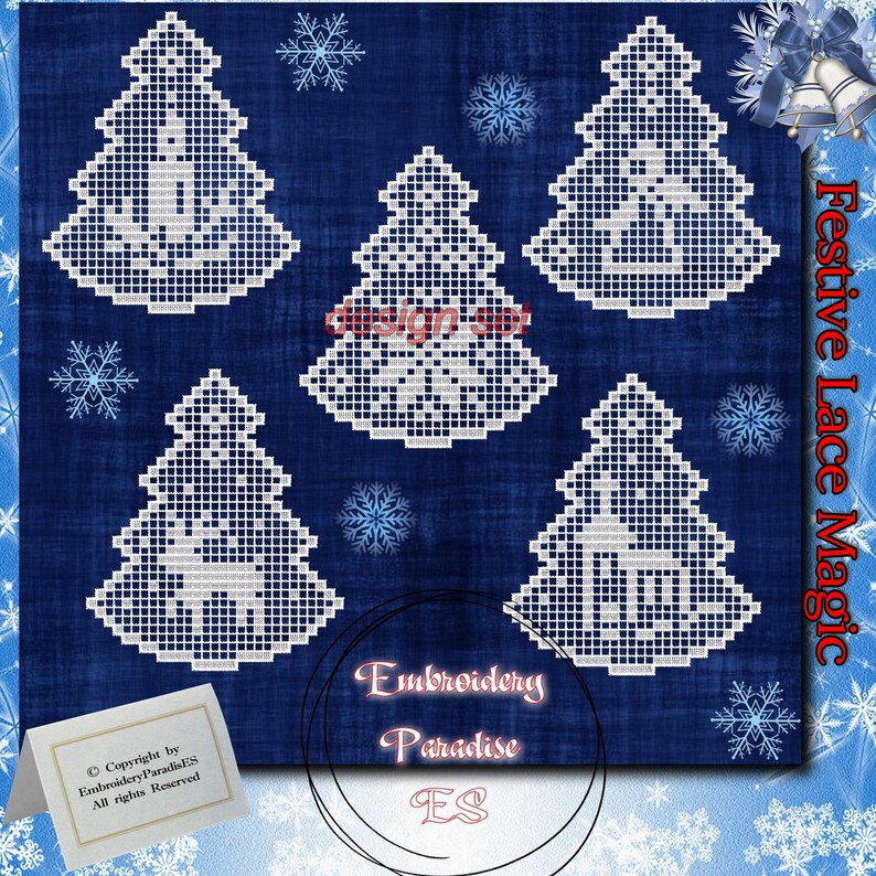 Filet Lace Christmas Tree Ornaments: Crochet-inspired Machine ...