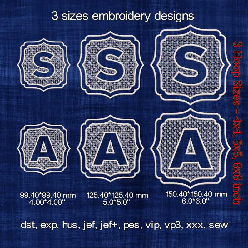 Embossed Alphabet Embroidery Designs – Monogram Letters A–Z, 3 Sizes ...