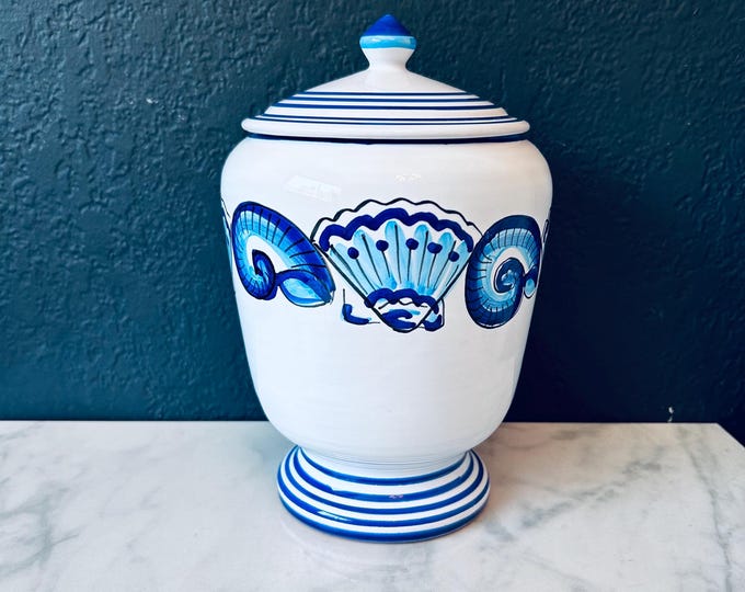 Deruta Starbucks Two Toned Blue Shell Stripe Biscotti Jar W Lid Sberna ...