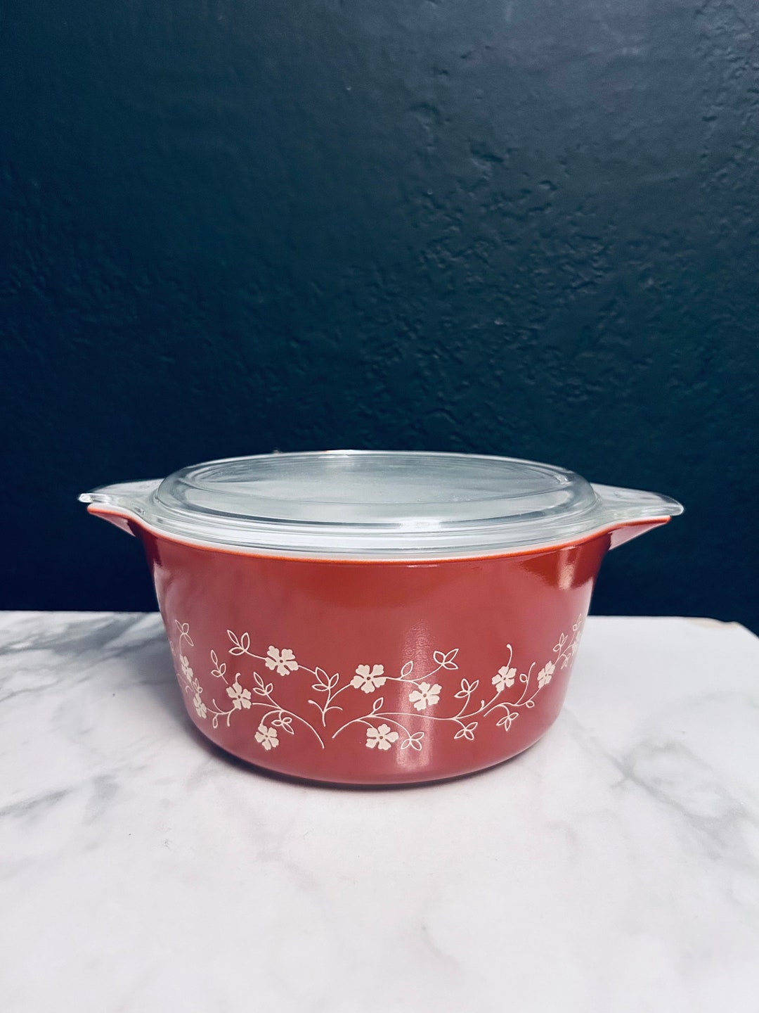 Pyrex Rust Red Trailing Flowers 474-B Casserole Cinderella Dish Bowl 1 ...