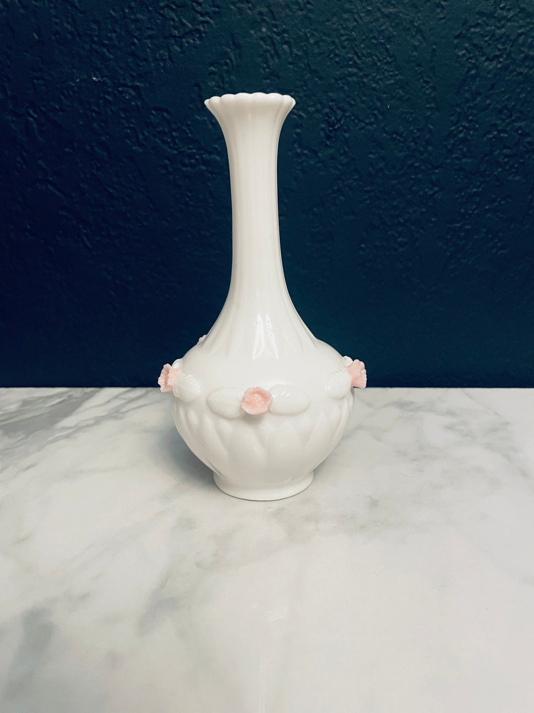 Napco Japan Milk Glass Vase Pink Florettes 6 H Bud Dresser Vase - Etsy