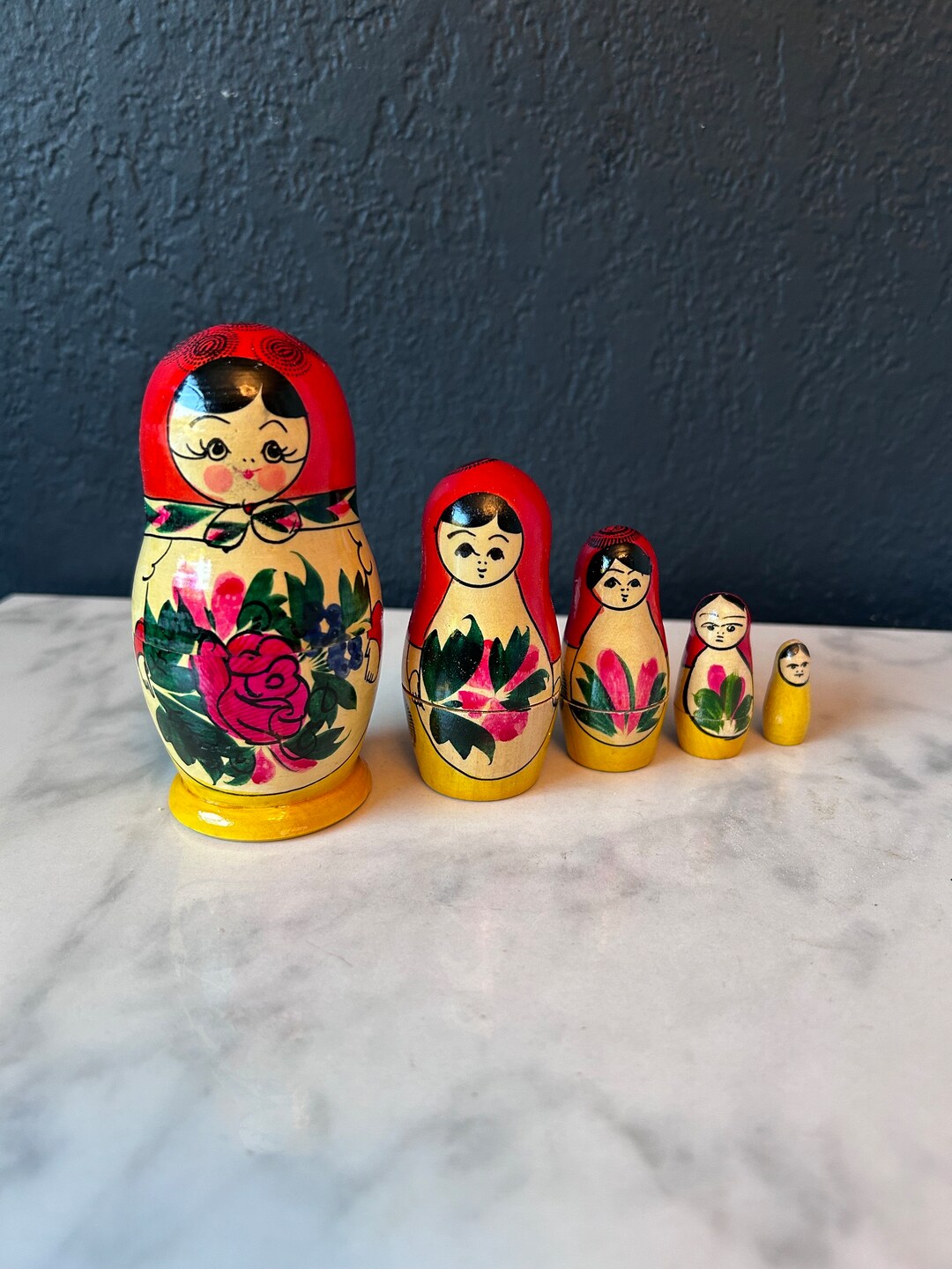Matryoshka Russian Nesting Dolls Set 5 4.5” H Wooden Handmade Painted ...