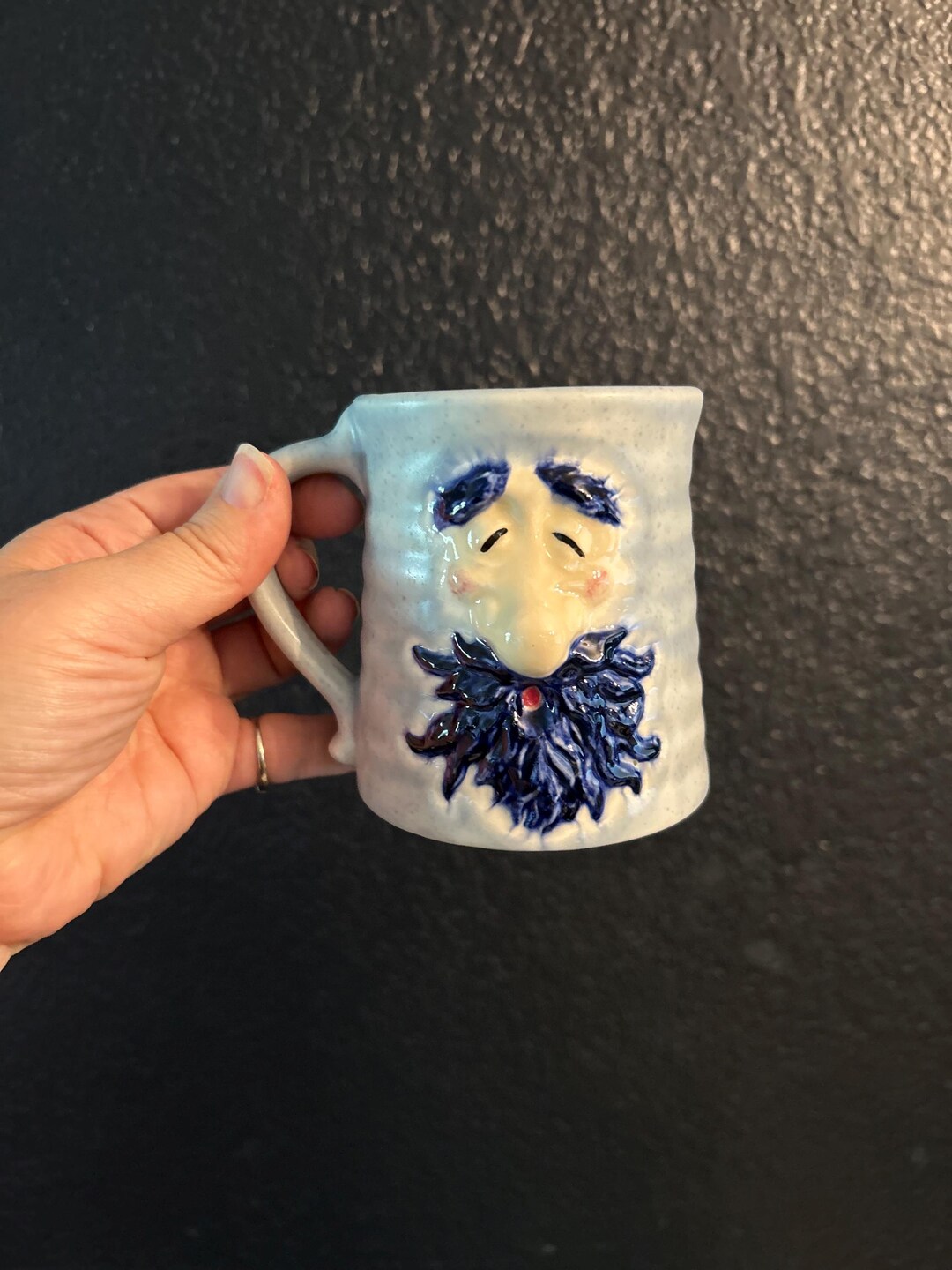 Handmade Signed Pottery 12 Oz Blue Beard Man 3d Face Coffee Mug Matte ...