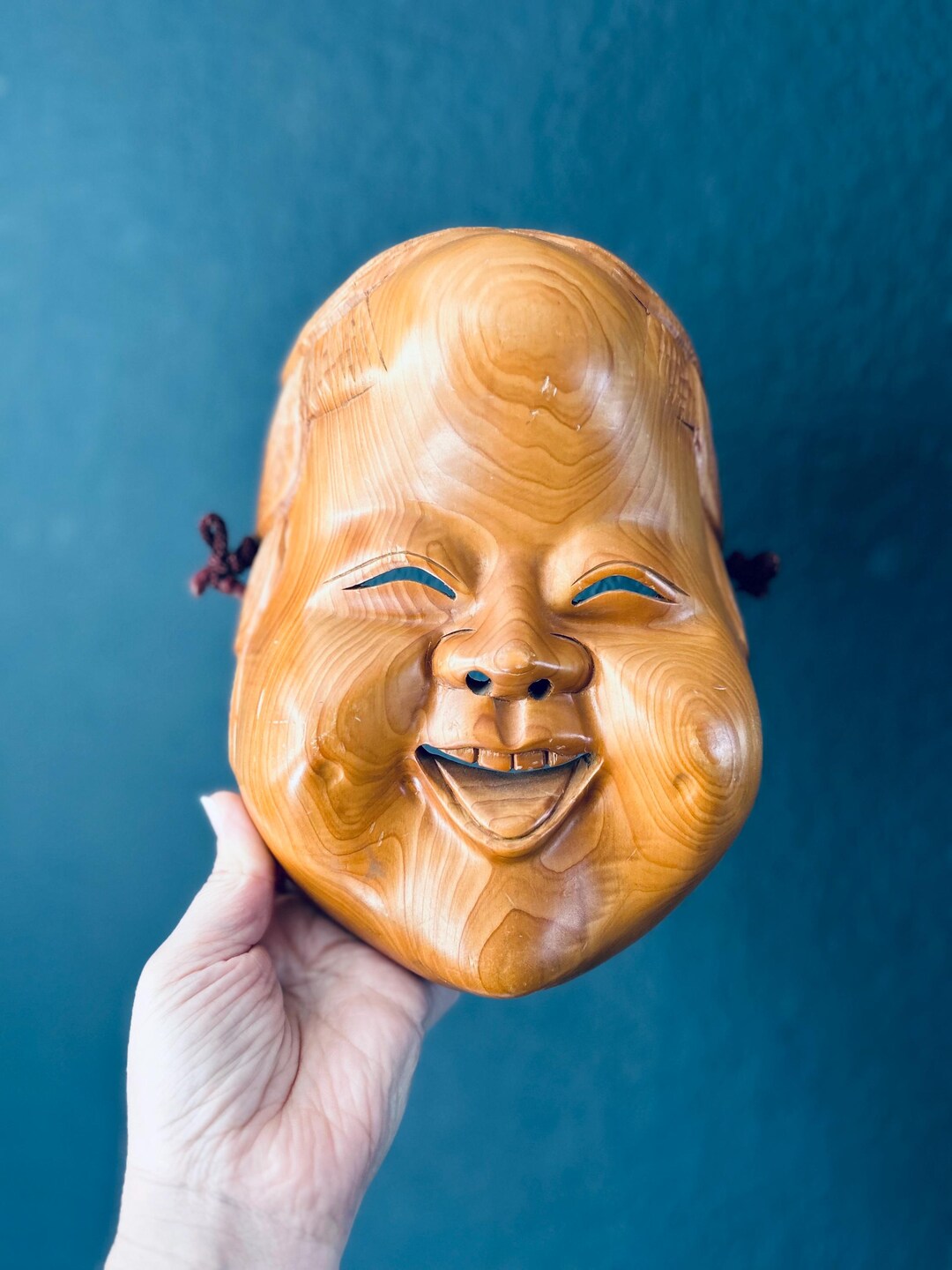 Japan Noh Mask Art Craft Wood Carving 8 Length by 7 Diameter Japanese ...