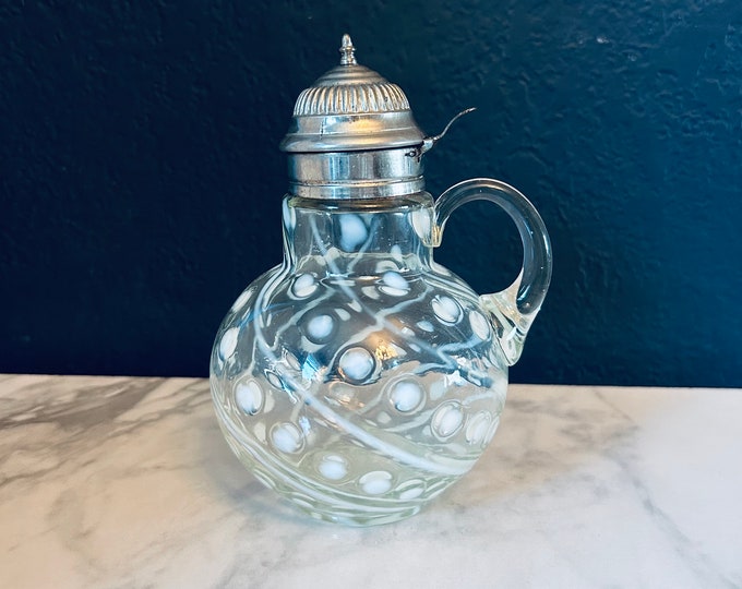 Antique Coin Spot White Opalescent Glass Syrup Pitcher Ring Neck - Etsy