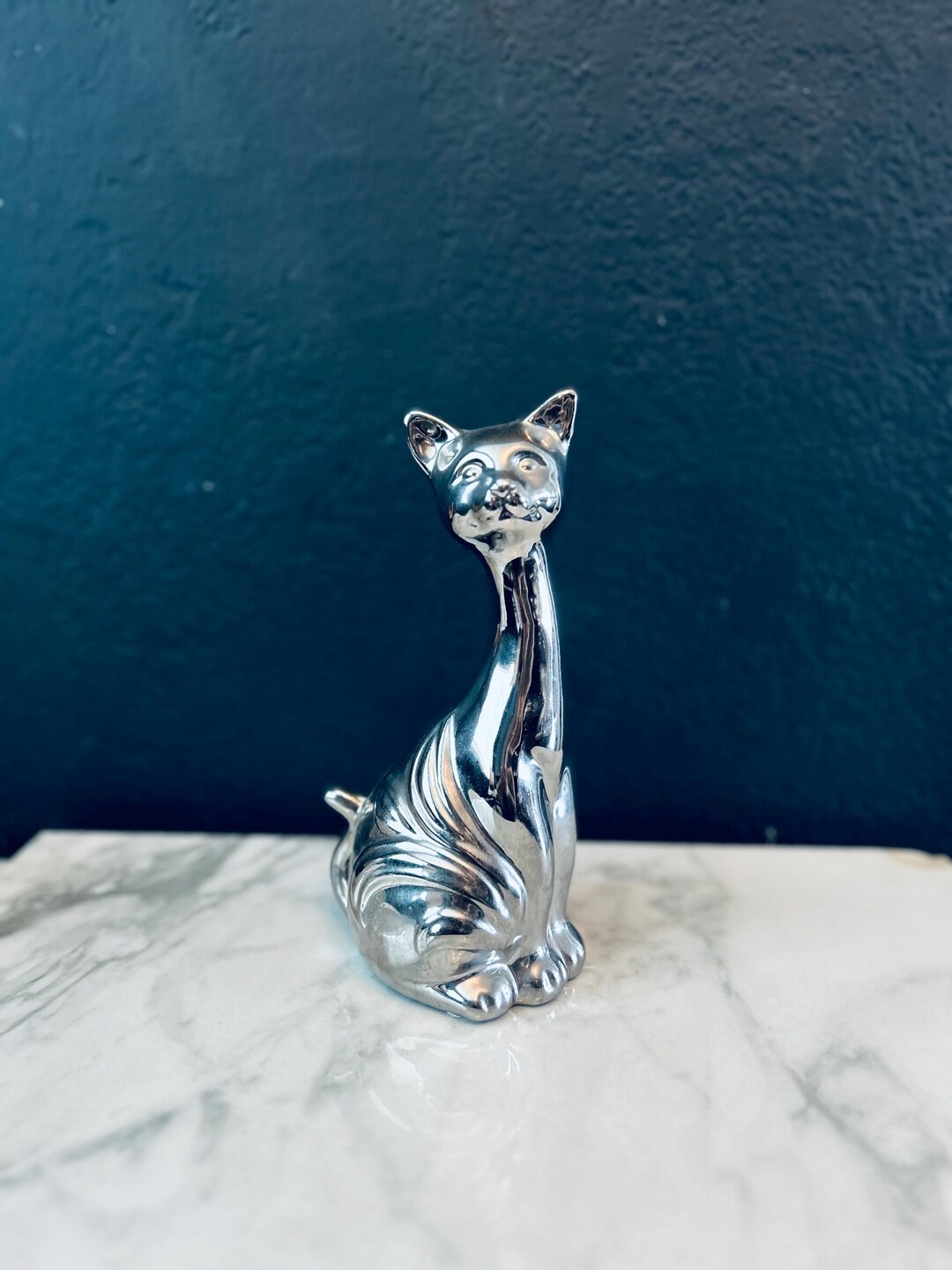 Chrome Tone Long Neck Cat Statue Ceramic Figurine 8.5” H - Etsy Australia
