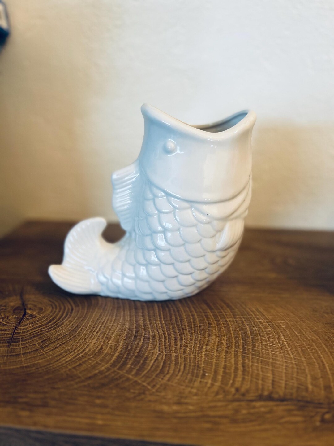 Ceramic White Fish Gluggle Pitcher or Vase 6.5” H - Etsy