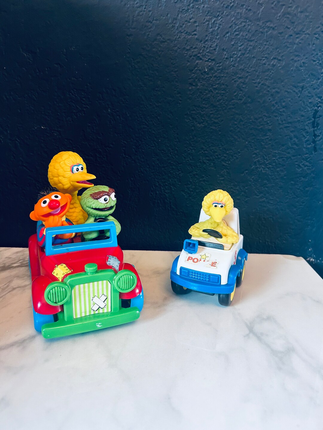 Illco Pair Sesame Street Wind up Toy Car and Pull Back Police Car Big ...